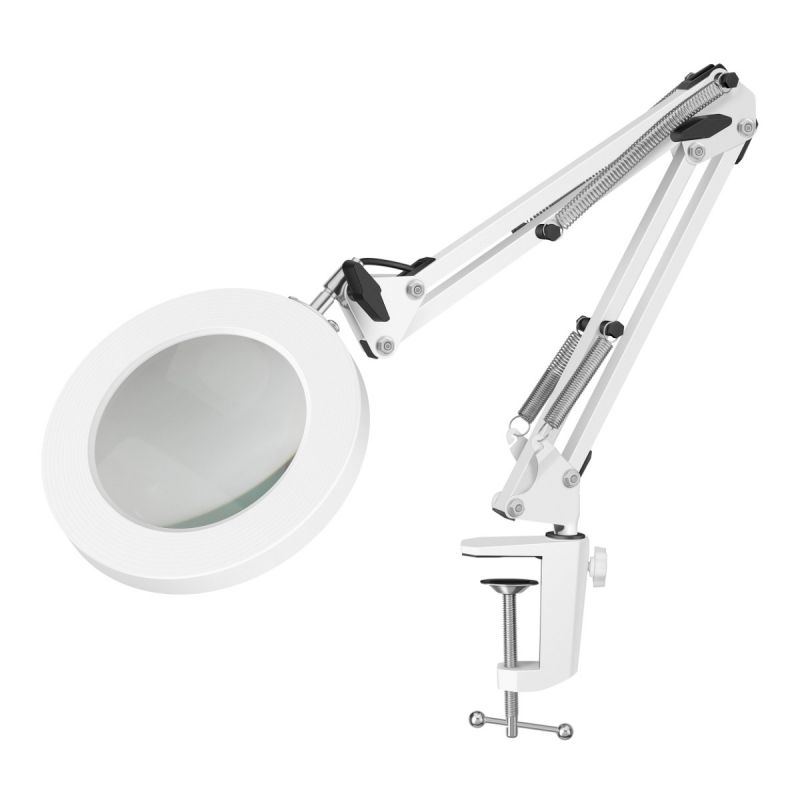 Lámpara LED con lupa (5x), brazo articulado y 3 tonalid