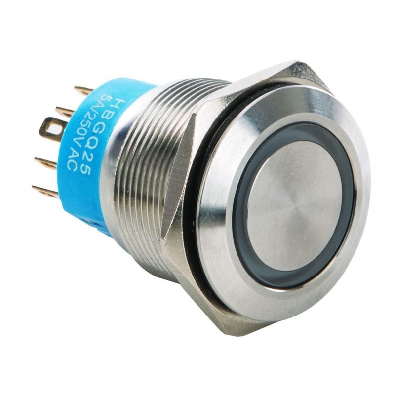Switch de push con botón redondo metálico e iluminación